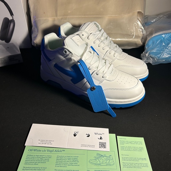 Off-White | Shoes | Offwhite White And Blue Sneakers With Signature Tag ...